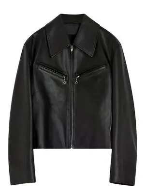 LEMAIRE Zip-front Leather Jacket - Brown