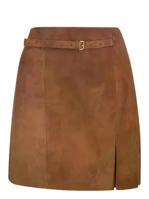 Vince Belted Suede Skirt - Brown