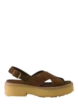 Prada 60mm Buckle-strap Platform Sandals - Brown