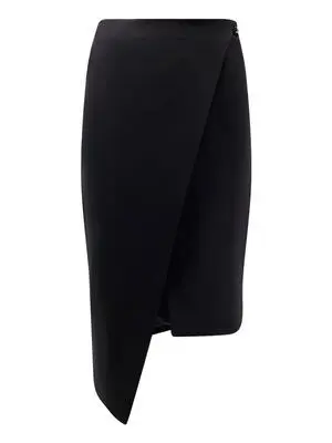 Elisabetta Franchi Asymmetric Midi Skirt With Crystal Embellishments - Black