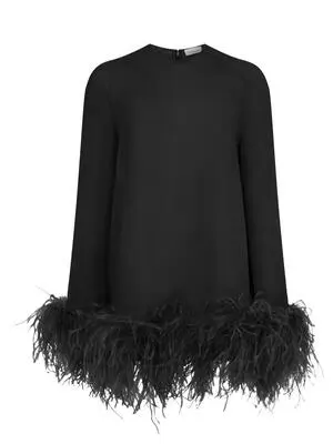 16Arlington Feather-trim Mini Dress - Black