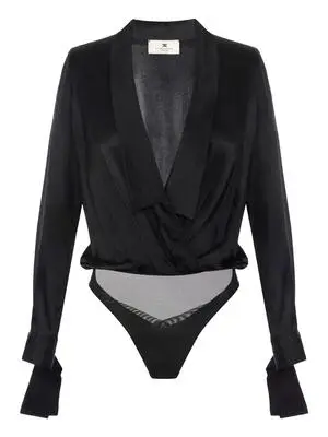 Elisabetta Franchi Satin Wrap Bodysuit - Black