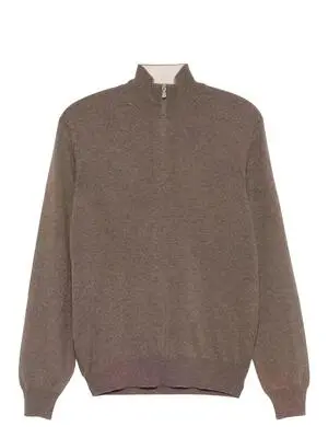 BARBA NAPOLI High-neck Zipped Sweater - Brown