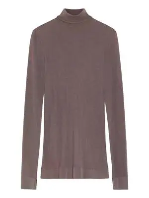 LEMAIRE Turtleneck Ribbed Top - Brown