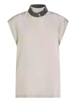 Brunello Cucinelli Embellished High-neck Top - Neutrals