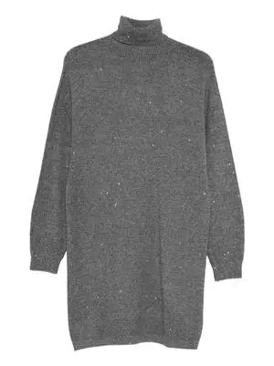 Liu Jo Embellished Knit Turtleneck Dress - Grey