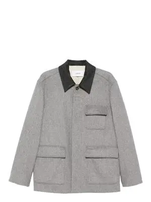 LARDINI Contrast-collar Wool Shirt Jacket - Grey