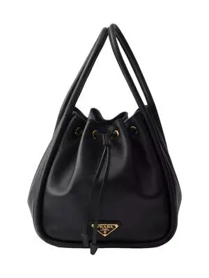 Prada Leather Drawstring Bucket Bag - Black