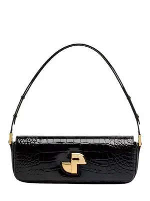 Patou Le Lock Crocodile-embossed Shoulder Bag - Black