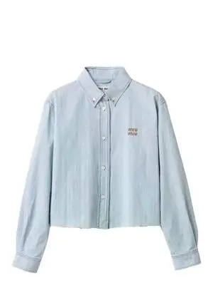 MIU MIU Striped Frayed-Edge Shirt
