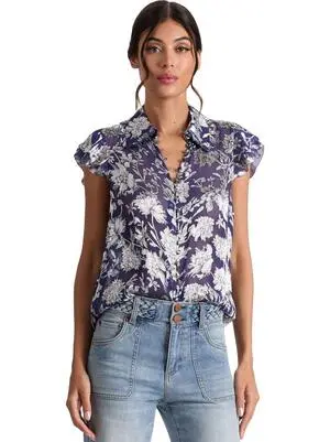 Alice + Olivia Martel Printed Silk Burnout Blouse - Floral