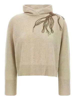 Brunello Cucinelli Ribbed Hooded Flower-embroidered Sweater - Neutrals