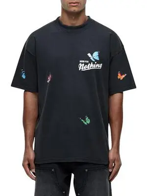 GOOD FOR NOTHING Flight Butterfly Print Relaxed Tee - Black