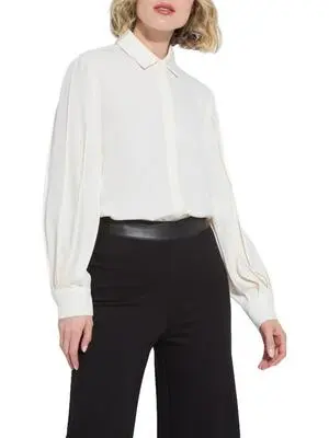 Lyssé Ivette Pleated Balloon Sleeve Button-up Shirt - Natural Pearl