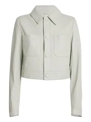 FRAME The Button Front Leather Jacket - Green