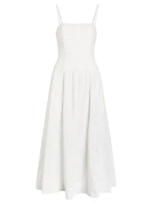 REFORMATION Katarin Broderie Anglaise Woven Midi Dress - White
