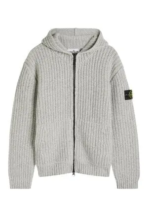 Stone Island Hooded Wool And Cashmere-blend Knit Jumper - Grey