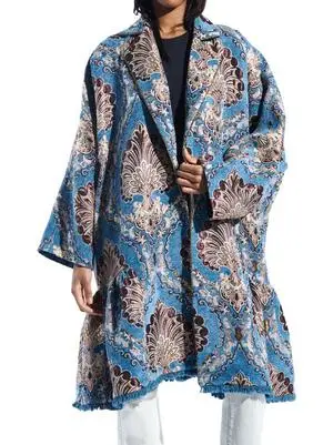 AZALEA WANG Paisley Jacquard Peplum Coat - Blue/brown