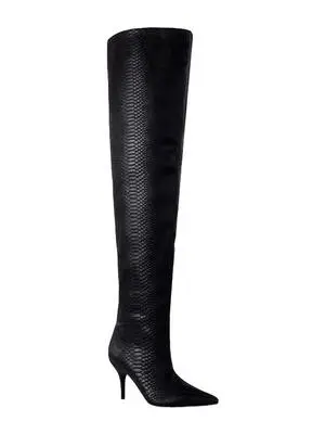 AZALEA WANG Halina Snakeskin Embossed Thigh High Boots - Black