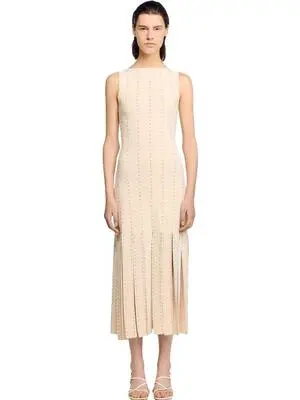 SANDRO Fringed Knit Maxi Dress With Studs