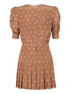 Alessandra Rich Pleated Polka-dot Silk Minidress - Brown