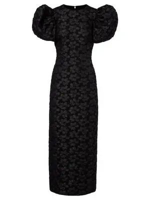 ROTATE BY BIRGER CHRISTENSEN Floral Jacquard Puff-sleeve Midi Dress - Black