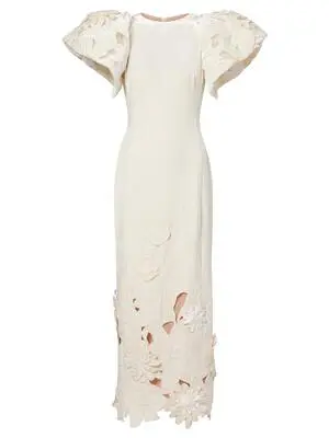 LEO LIN Floral-appliqué Velvet Maxi Dress - White