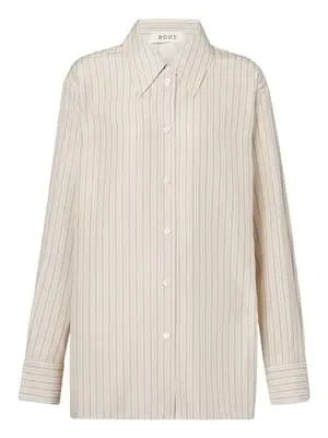 RÓHE Oversized Striped Silk Shirt - Beige