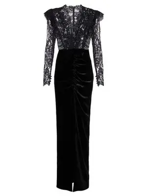Alessandra Rich Lace And Velvet Gown - Black