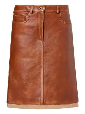 Miu Miu Leather Midi Skirt - Brown