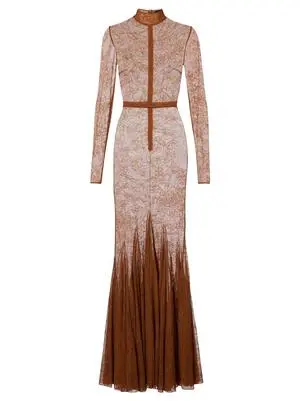 David Koma Sheer Lace Gown - Brown
