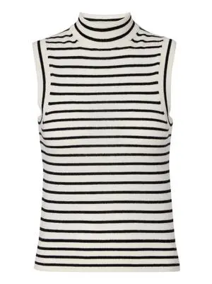 NILI LOTAN Masha Striped Cashmere Turtleneck Top - White