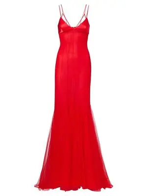 David Koma Satin And Tulle Gown - Red