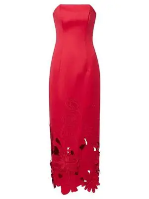 LEO LIN Rayna Floral-appliqué Maxi Dress - Red