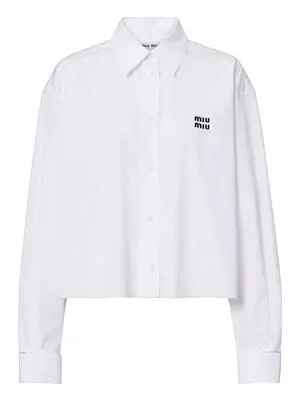 Miu Miu Cropped Cotton Poplin Shirt - White