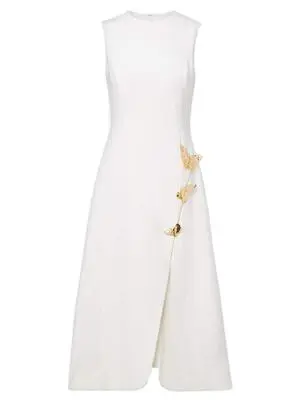Oscar De La Renta Embellished Wool-blend Cocktail Dress - White