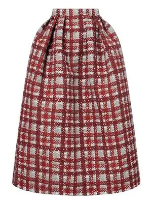 Oscar De La Renta Plaid Faille Midi Skirt - Multicoloured