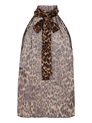 NILI LOTAN Alla Tie-neck Leopard-print Silk Top - Multicoloured