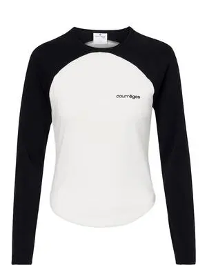 COURREGES Circle Contrast Cotton Jersey T-shirt - White