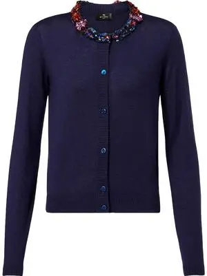 Etro Silk And Cashmere Embellished Cardigan - Blue