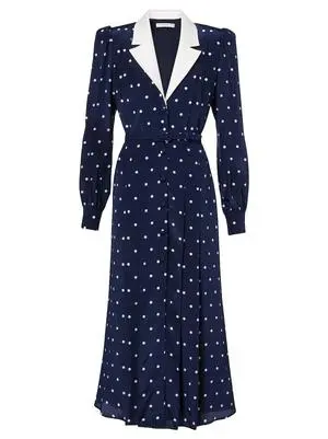 Alessandra Rich Polka-dot Silk Satin Shirt Dress - Blue