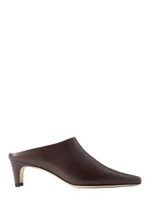 Staud Wally Leather Mules Dark Brown