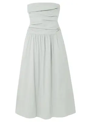 ST. AGNI Strapless Crinkled Cotton-blend Maxi Dress With Tie-back - Silver