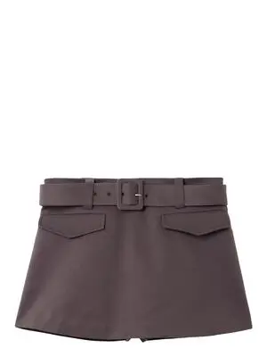 SELF-PORTRAIT Belted Twill Mini Skort - Brown