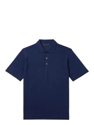 SAMAN AMEL Slim-fit Wool Polo Shirt - Blue