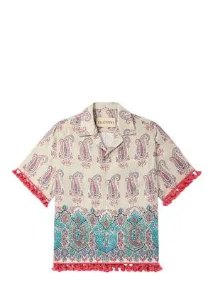 Valentino Garavani Voyage Imaginaire Camp-collar Tasseled Paisley-print Linen Shirt - Pink