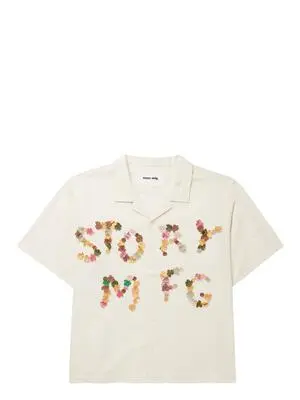 STORY MFG. Greetings Camp-collar Logo-appliquéd Cotton And Linen-blend Shirt - Neutrals