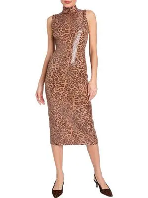 TWINSET Sleeveless Leopard Print Midi Dress - Multicolor