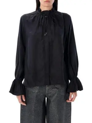 GANNI Top With Frill Collar And Button Detail - Black
