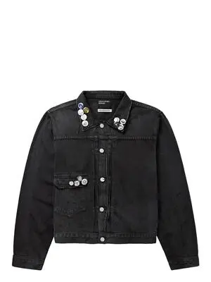 Enfants Riches Déprimés Appliquéd Distressed Panelled Denim Jacket - Gray